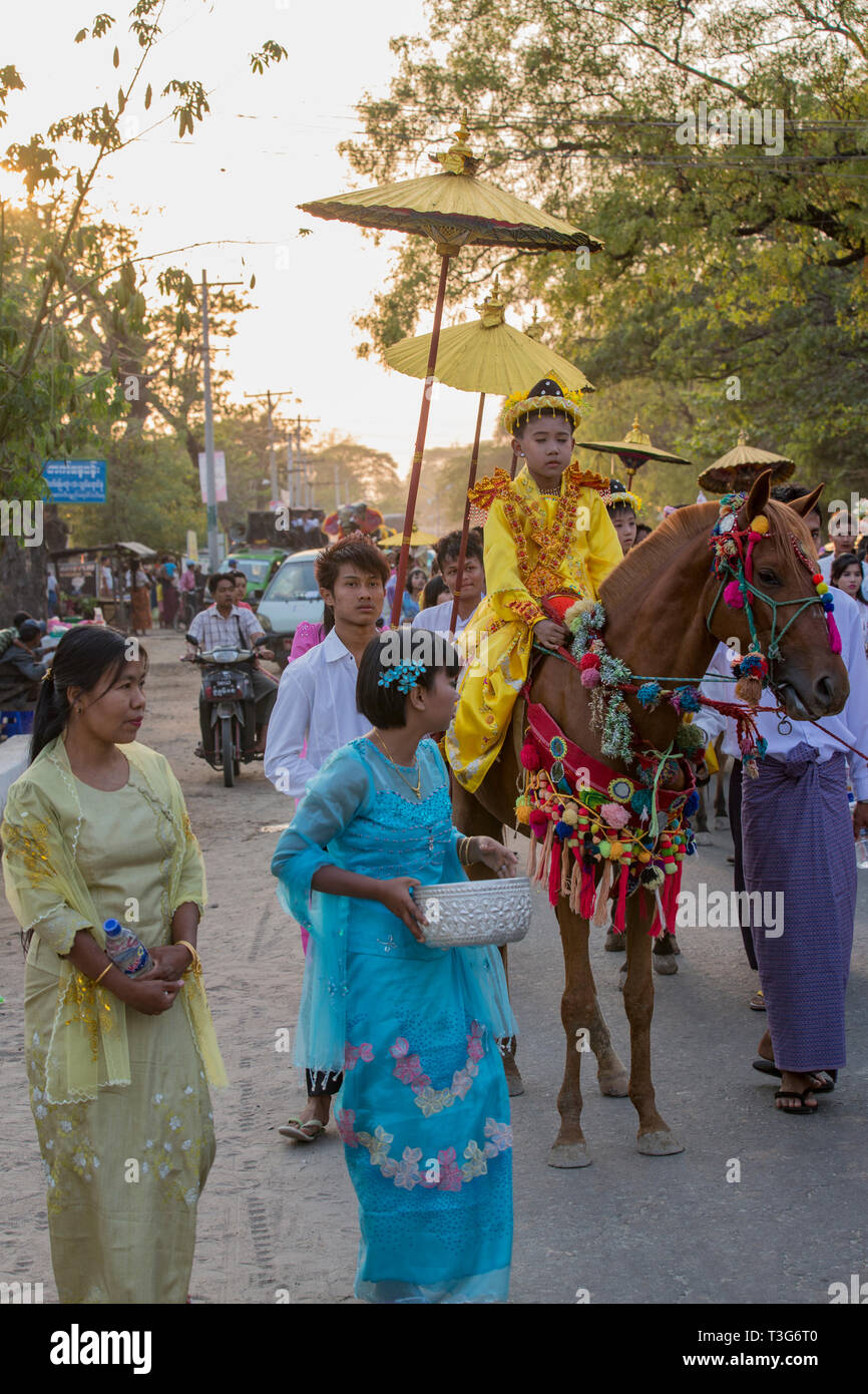 Traditional Buddhist Shinbyu procession for the initiation of all young ...
