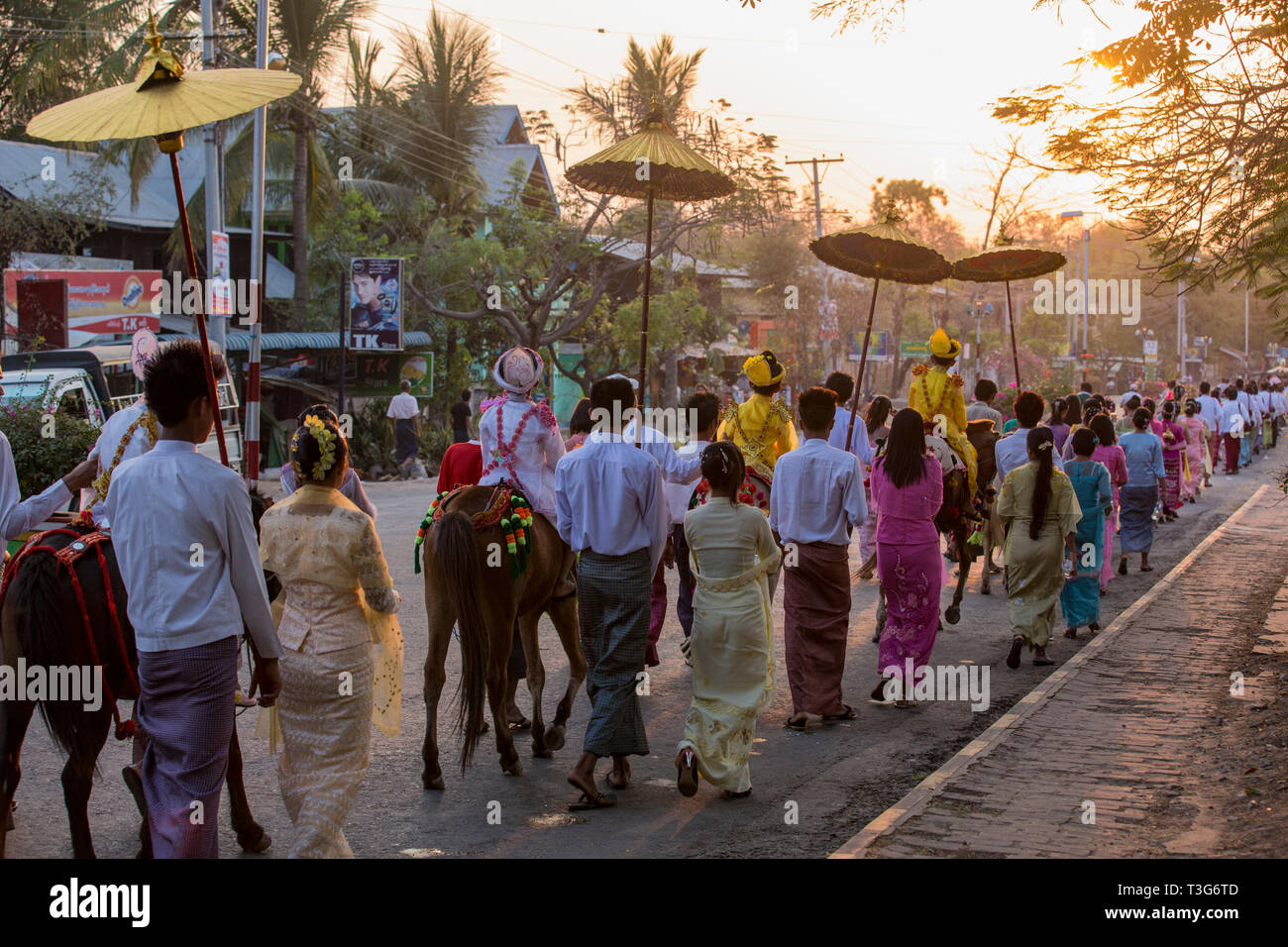 Traditional Buddhist Shinbyu procession for the initiation of all young ...