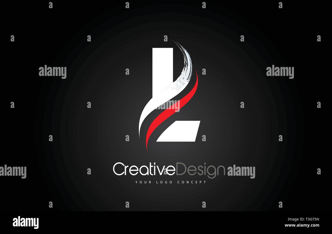 White and Red L Letter Design Brush Paint Stroke. Letter Logo on Black ...
