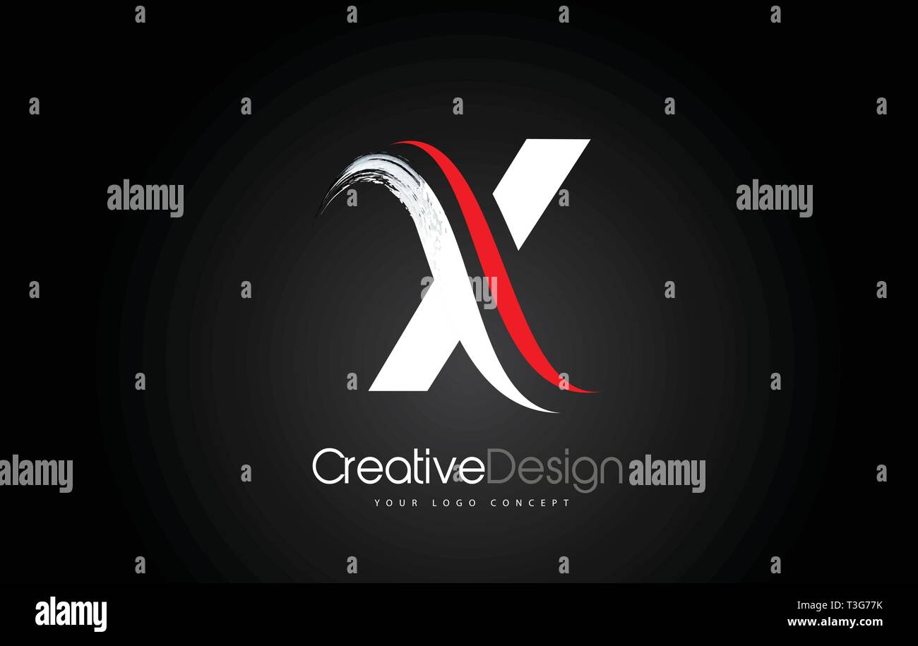 White and Red X Letter Design Brush Paint Stroke. Letter Logo with ...
