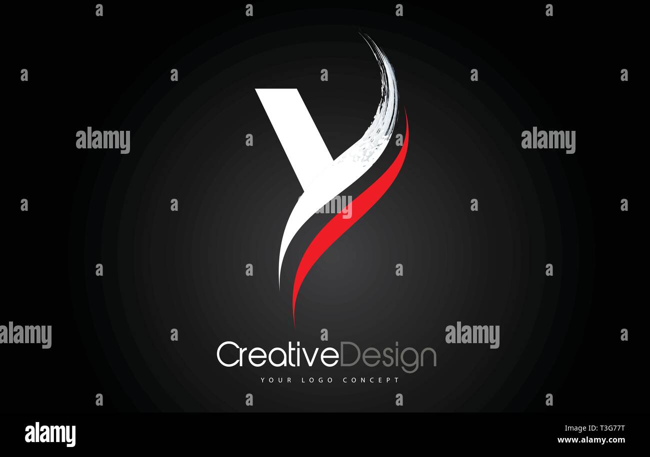 White and Red Y Letter Design Brush Paint Stroke. Letter Logo with ...