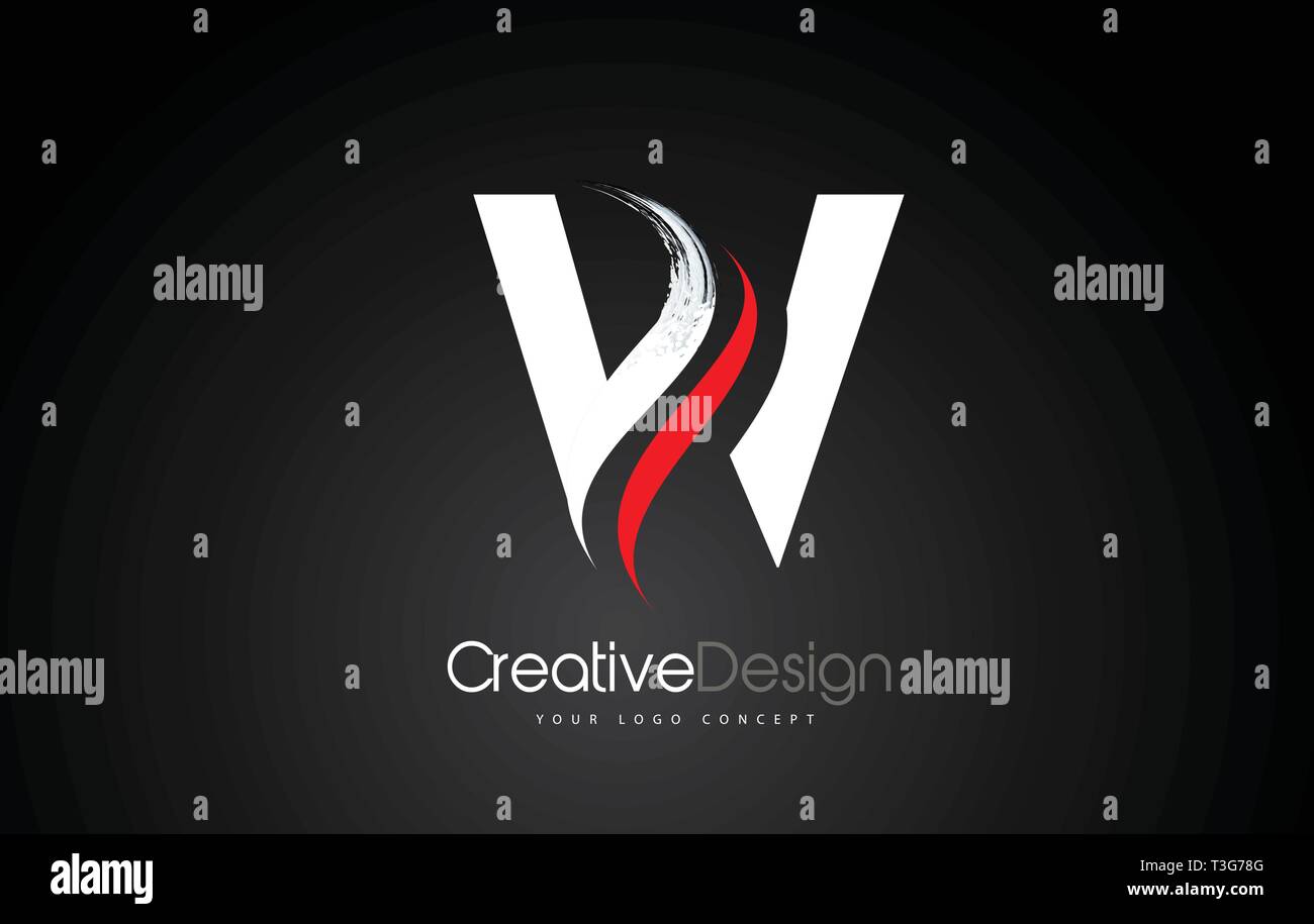 White and Red W Letter Design Brush Paint Stroke. Letter Logo with ...