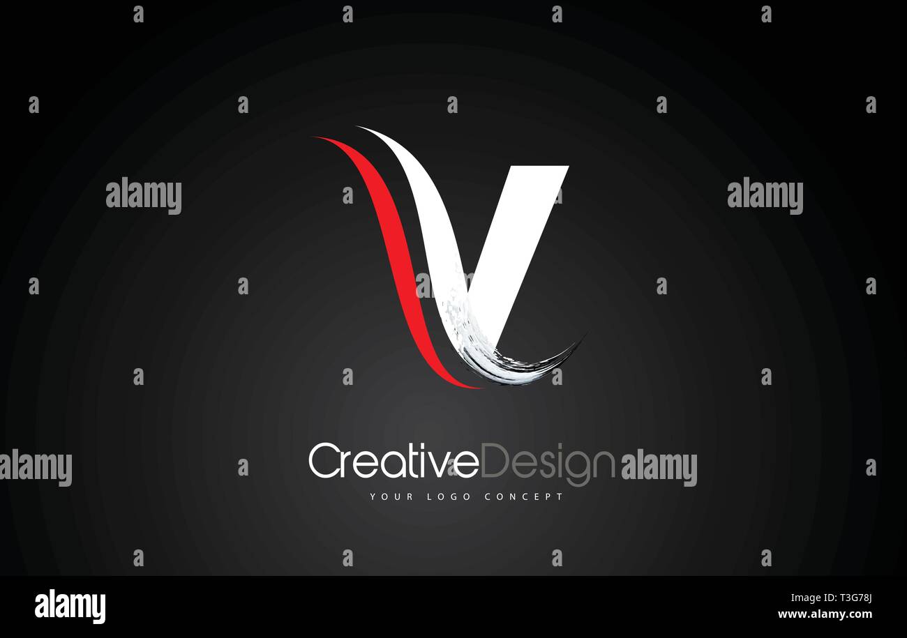 White and Red V Letter Design Brush Paint Stroke. Letter Logo with ...