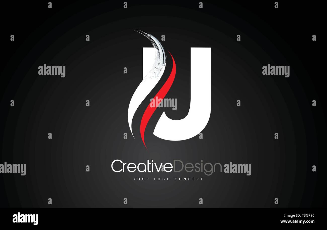 White and Red U Letter Design Brush Paint Stroke. Letter Logo with ...