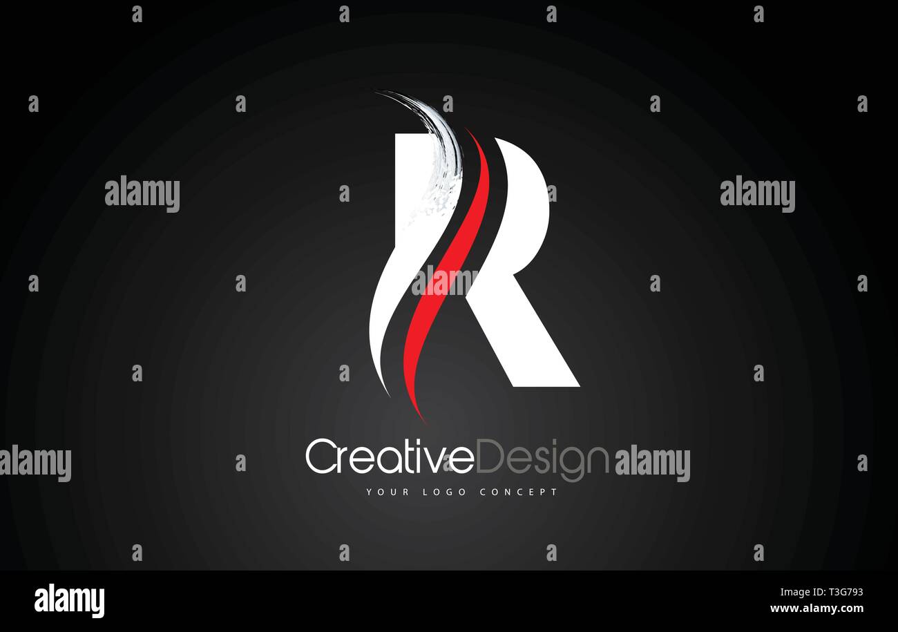 White and Red R Letter Design Brush Paint Stroke. Letter Logo with ...