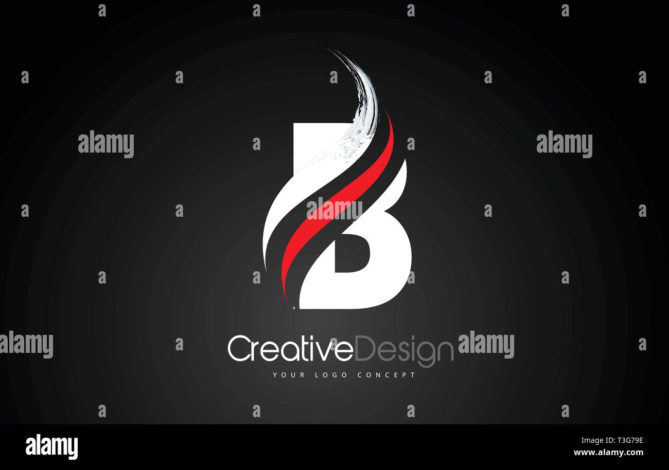 White and Red B Letter Design Brush Paint Stroke. Letter Logo with ...