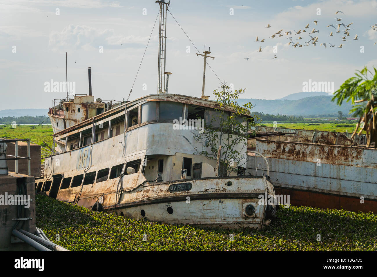 Kisumu, Kenya - March 8, 2019 - a sunken ship in Kisumu port, which was ...