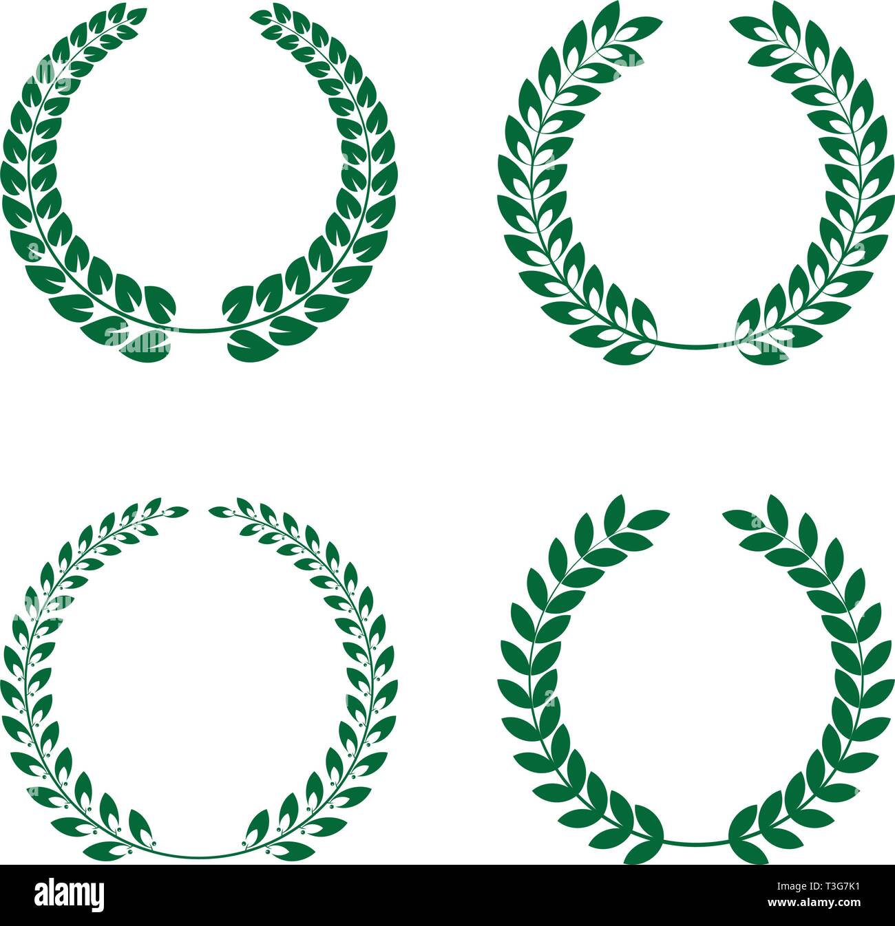 Four different green laurel wreaths isolated on white background vector ...