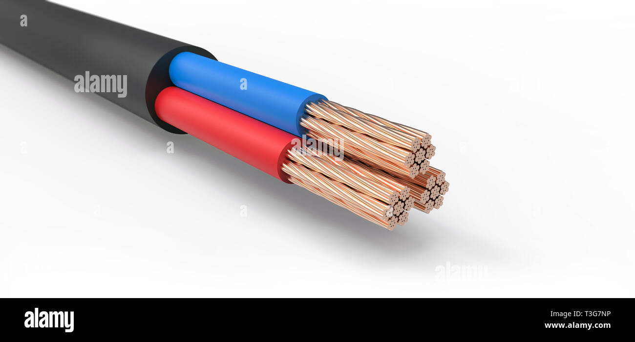 electric wire with three cables on a white background Stock Photo - Alamy