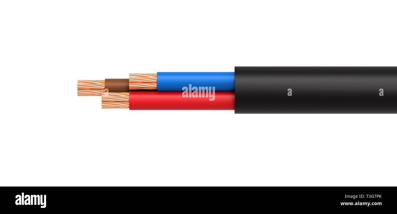 electric wire with three cables on a white background Stock Photo - Alamy