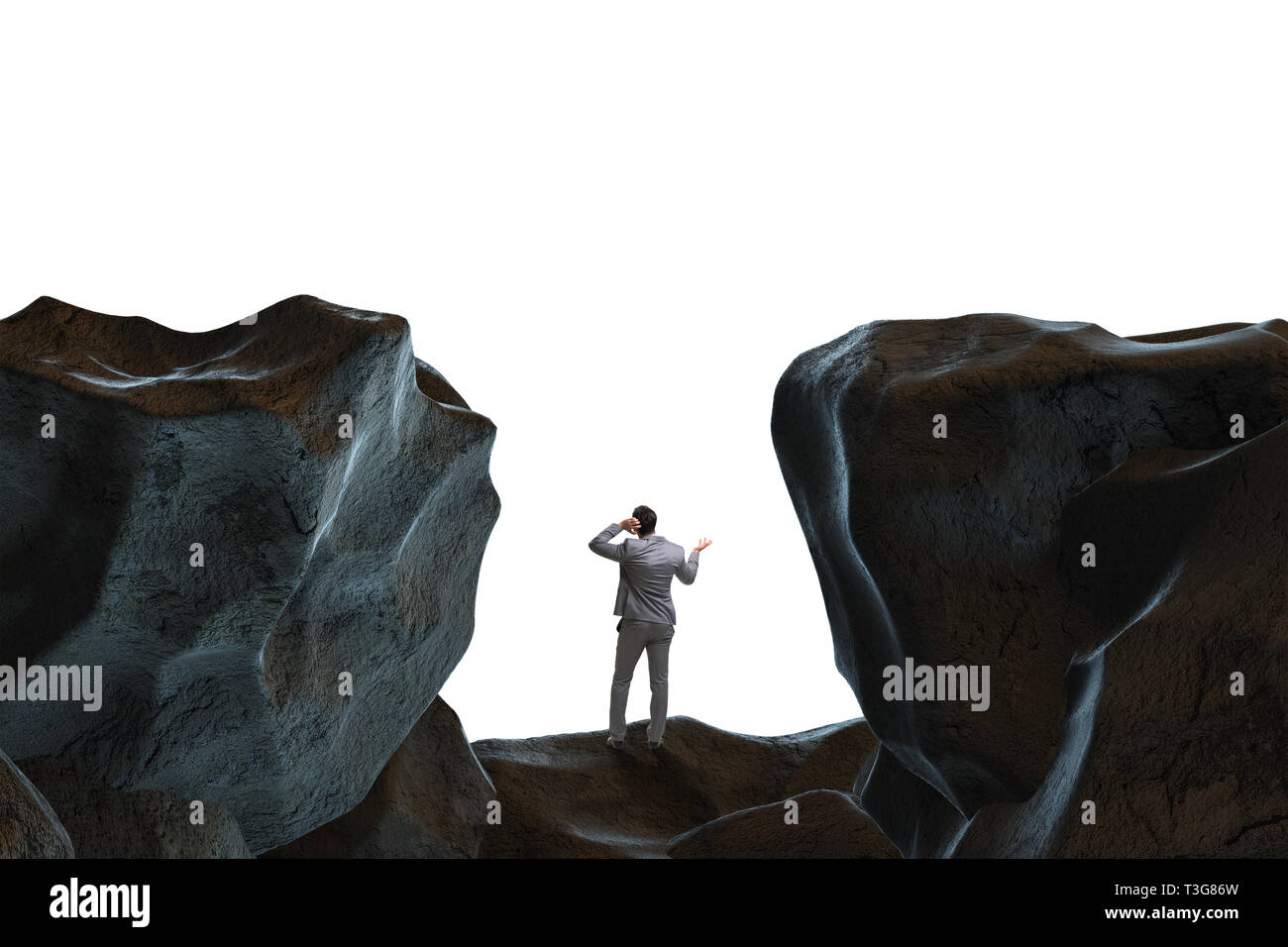 Businessman fallen to the gap in mountains Stock Photo - Alamy