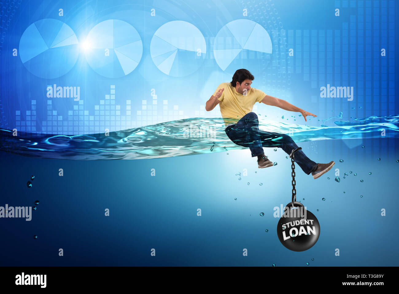 Young student in loan and debt concept Stock Photo - Alamy