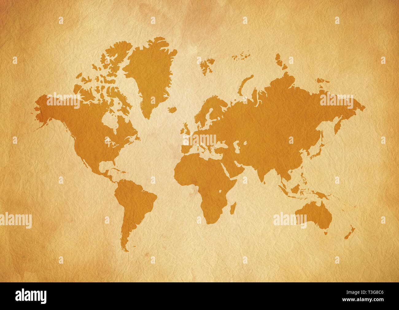 Vintage world map on old parchment paper texture Stock Photo - Alamy