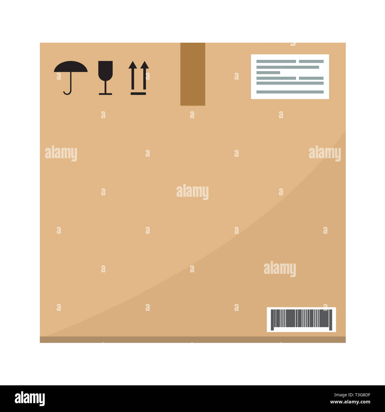 Cardboard carton container box package s side view with labels and tape ...