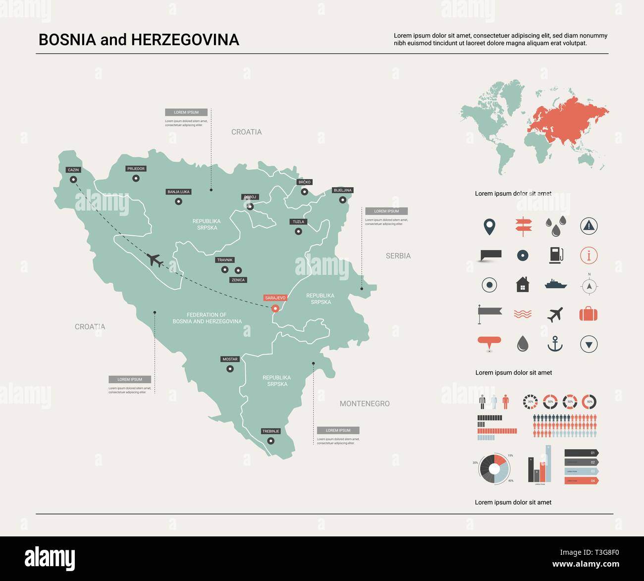 Vector map of Bosnia and Herzegovina. High detailed country map with ...