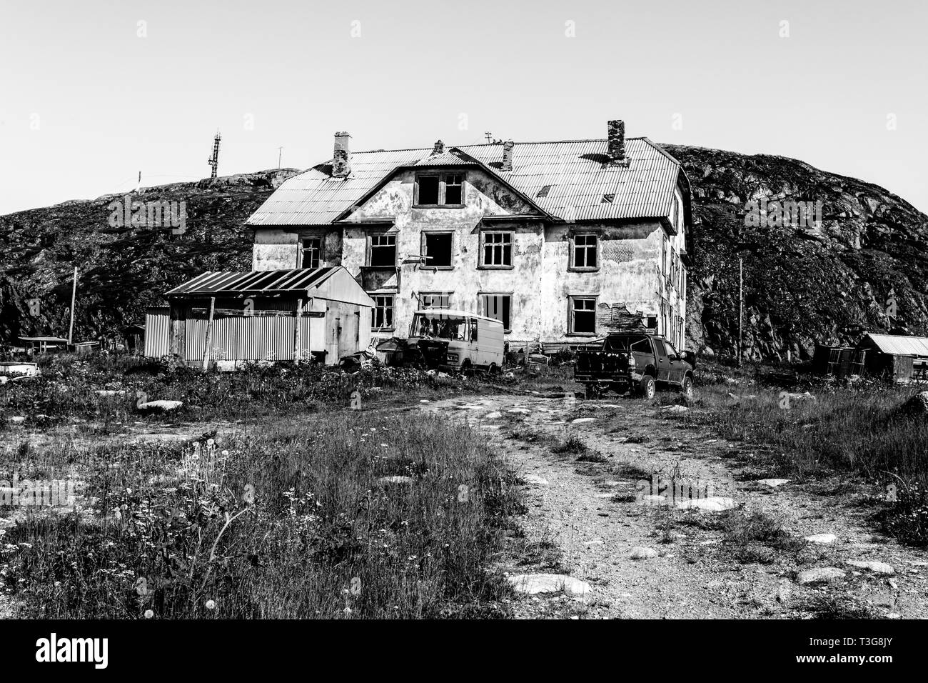 Destroyed old abandoned stone house in village Teriberka (a selo) in ...
