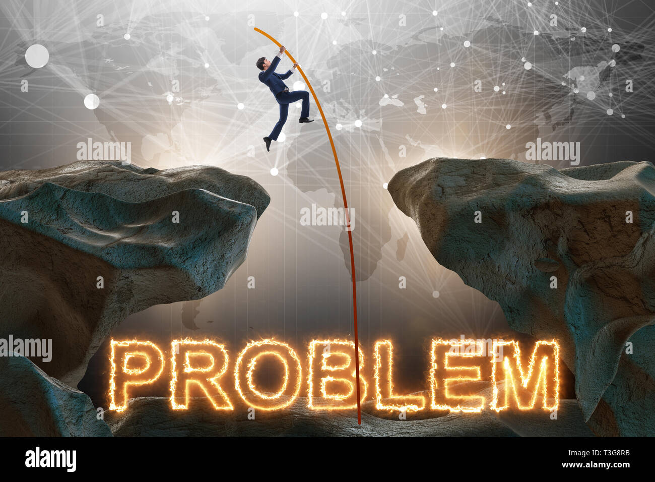 Businessman jumping over burning problems Stock Photo - Alamy