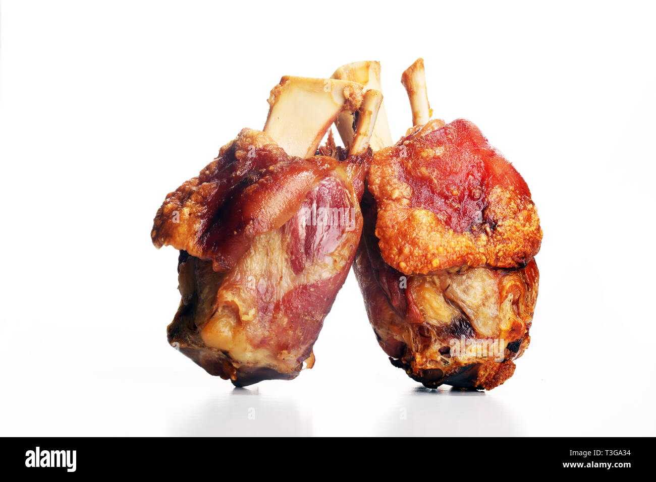 Roasted pork knuckle. Ham and bacon are popular foods in the west ...