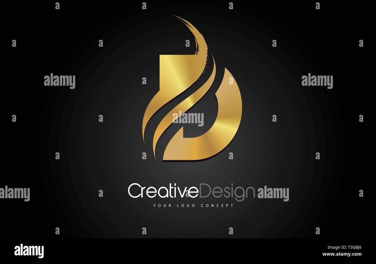 Gold Metal D Letter Design Brush Paint Stroke. Letter Logo on Black ...