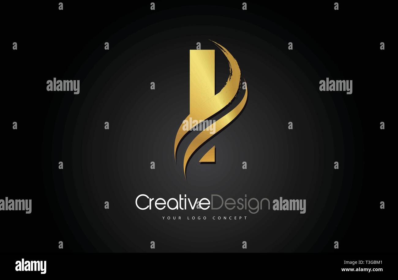 Gold Metal I Letter Design Brush Paint Stroke. Letter Logo on Black ...
