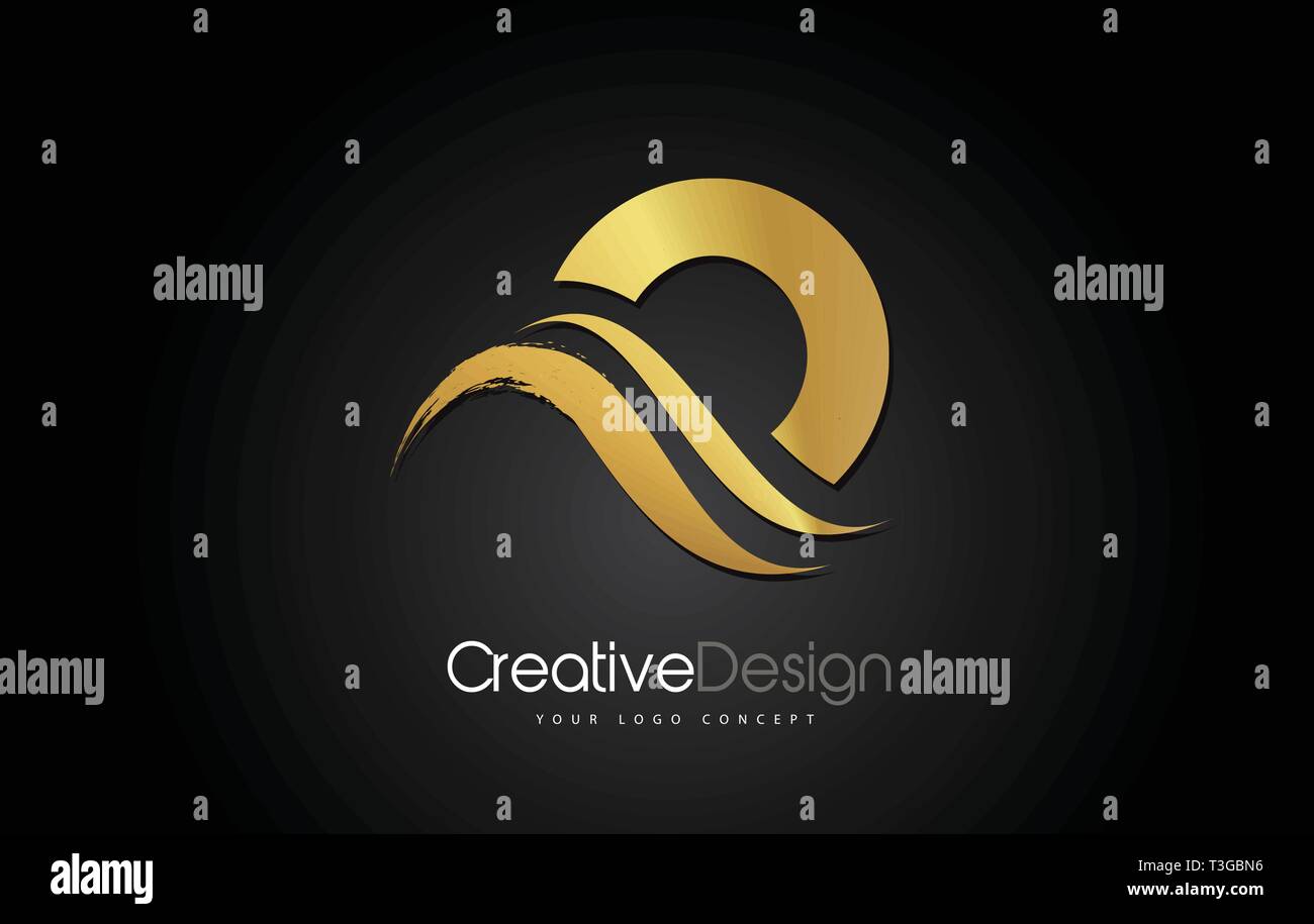 Gold Metal O Letter Design Brush Paint Stroke. Letter Logo on Black ...