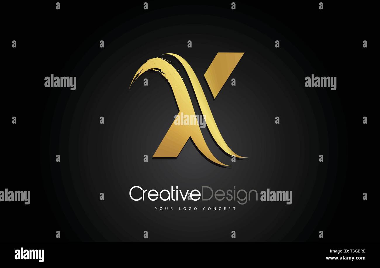 Gold Metal X Letter Design Brush Paint Stroke. Letter Logo with Black ...