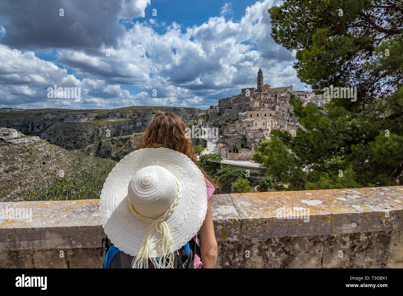 Summer day scenery street view of the amazing ancient town of the Sassi ...