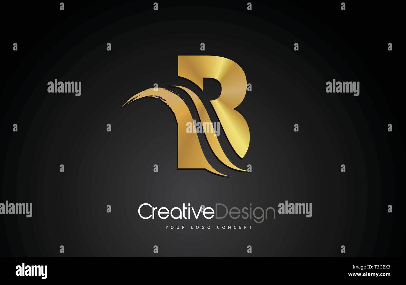 Gold Metal B Letter Design Brush Paint Stroke. Letter Logo with Black ...