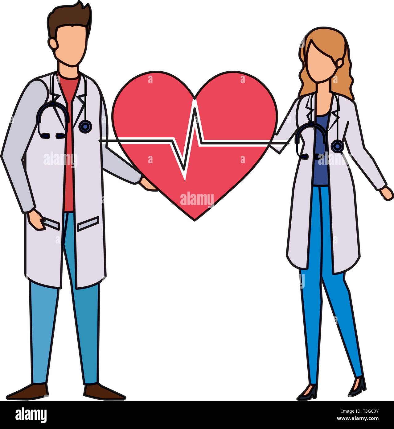 couple of professionals doctors with heart cardio Stock Vector Image ...
