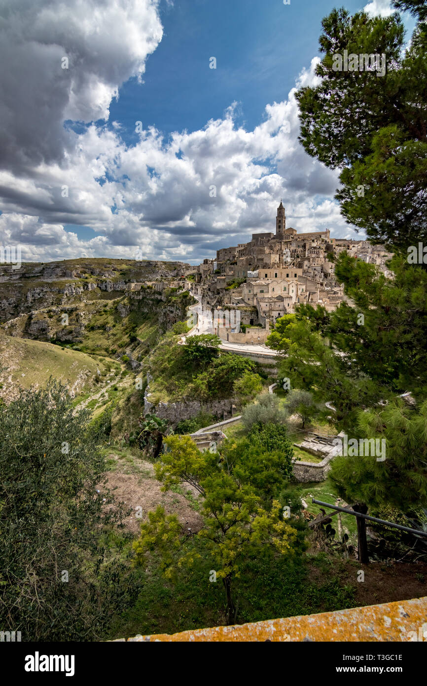 Summer day scenery street view of the amazing ancient town of the Sassi ...