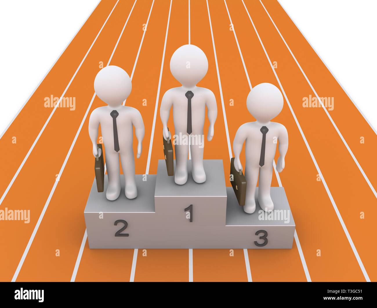 3d businessmen are standing at the winners podium on a running track ...