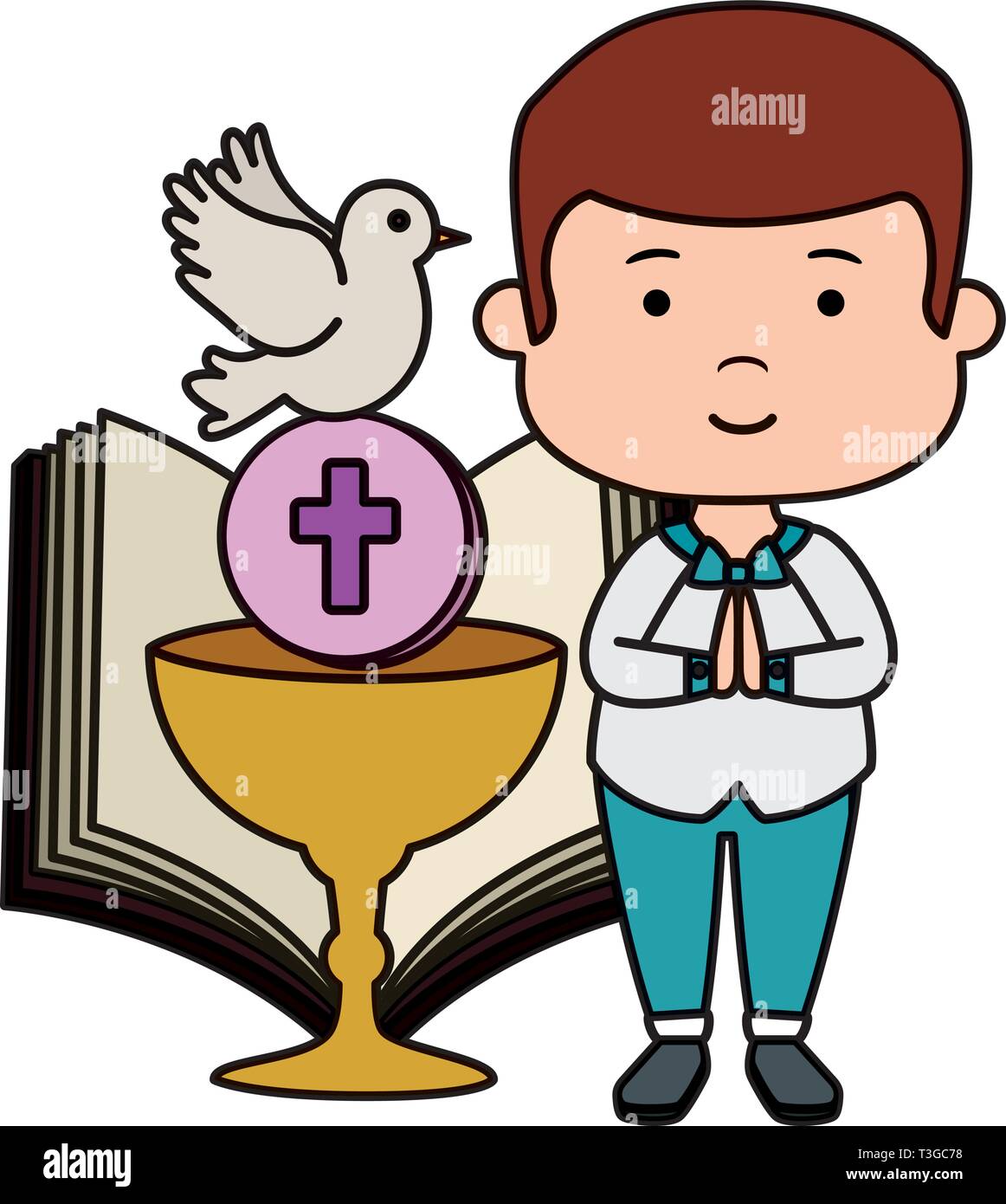 little boy with bible and chalice first communion Stock Vector Image ...