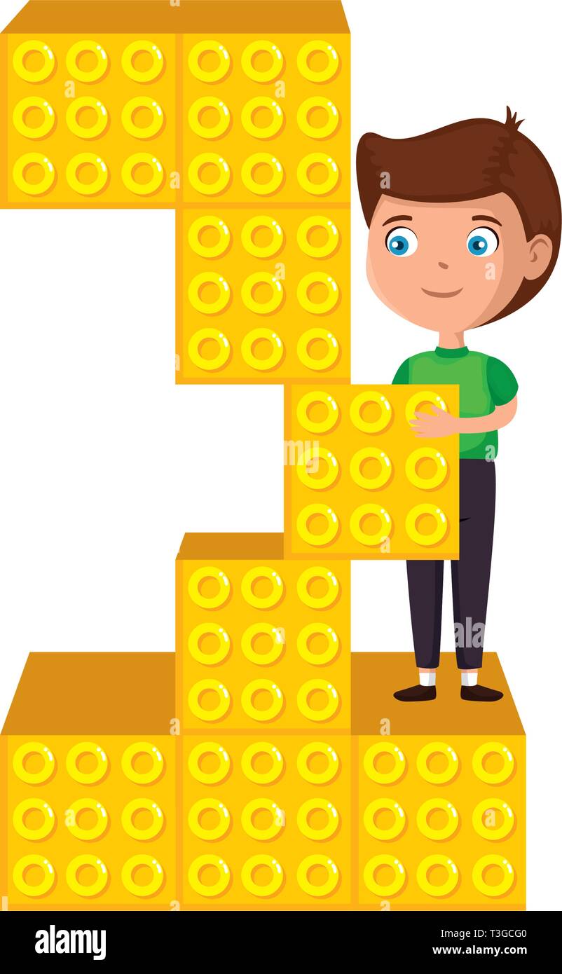 little boy with number one and toy pieces Stock Vector Image & Art - Alamy