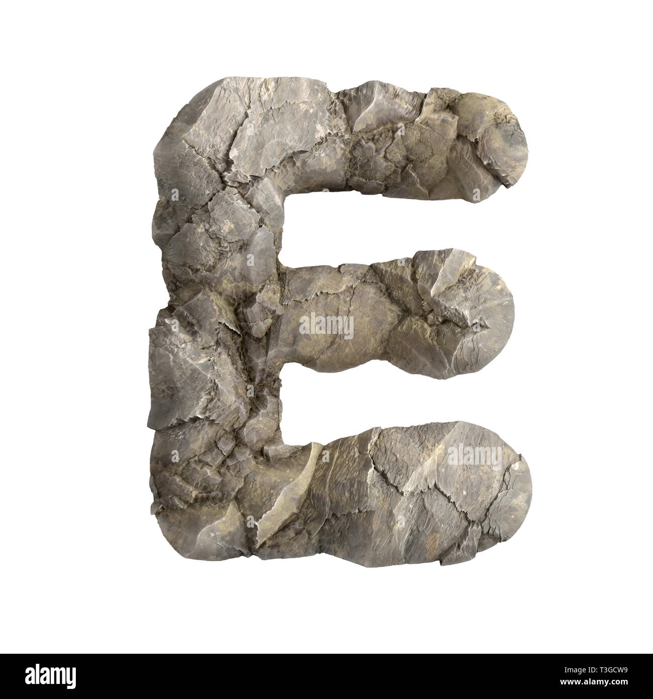Rock letter E - large 3d boulder font isolated on white background ...