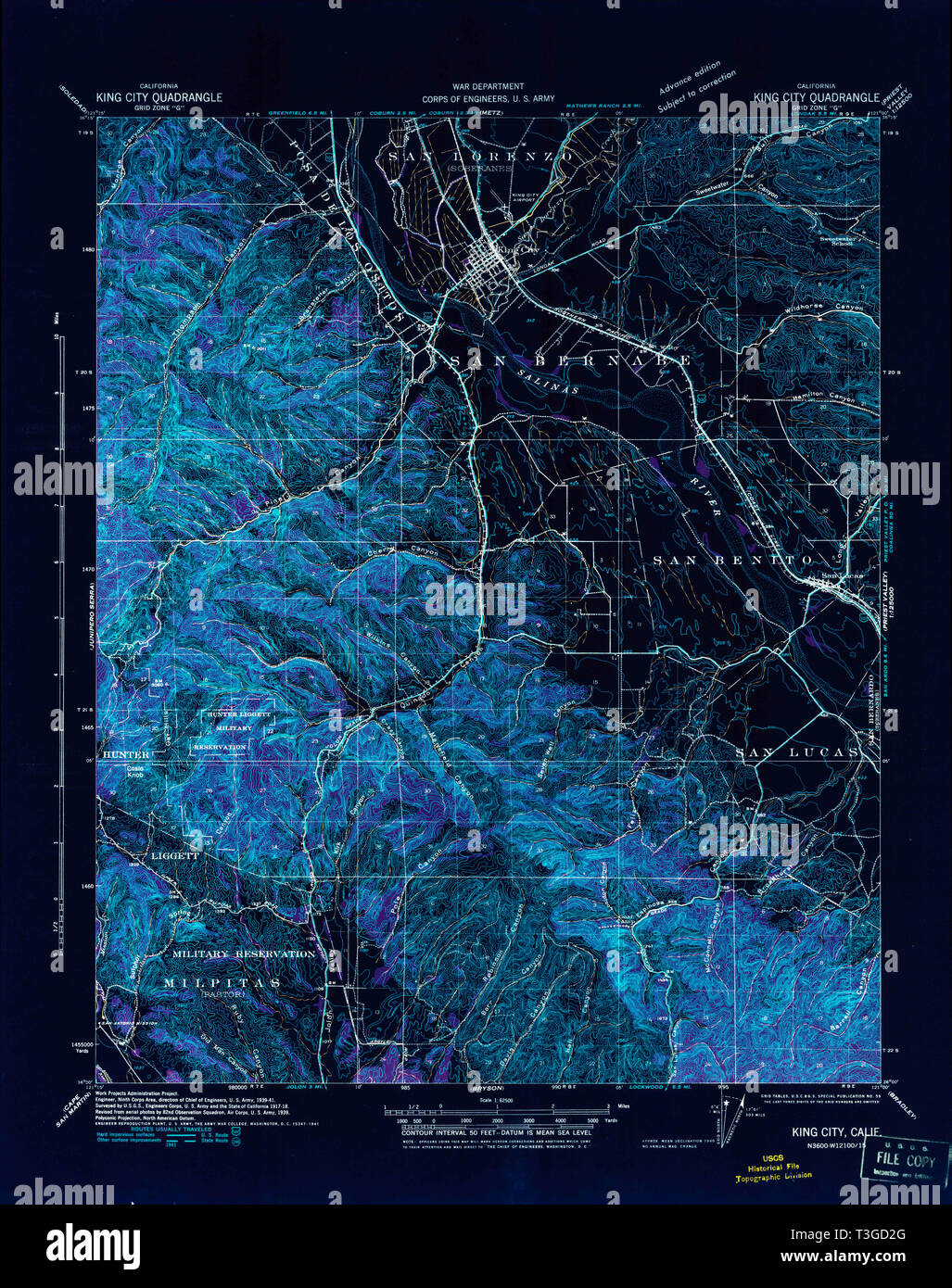 USGS TOPO Map California CA King City 297894 1939 62500 Inverted ...
