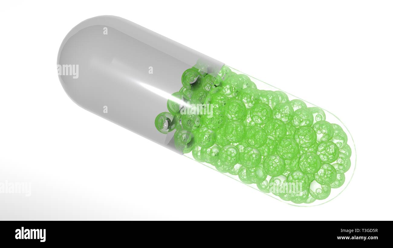 Beautiful capsule pills (3d rendered ) with shining transparent gel ...