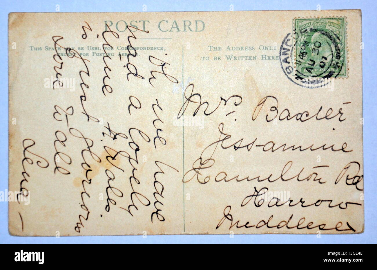 Reverse of Vintage Early 20th Century Postcard with English Writing and ...
