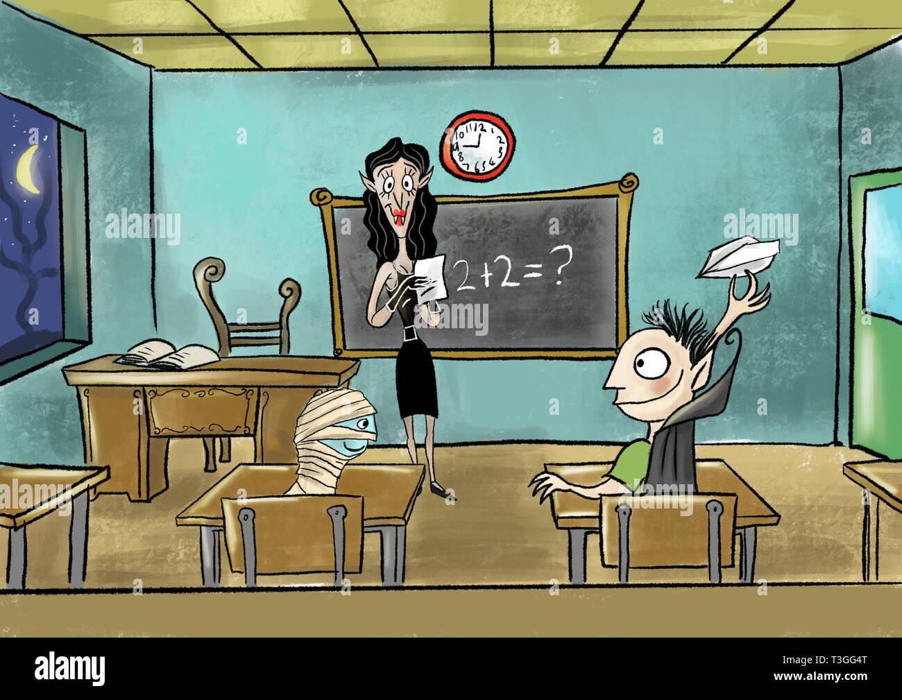 A vampire teaching monsters at school Stock Photo - Alamy