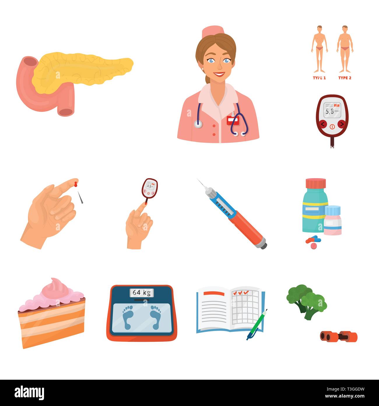 Vector illustration of mellitus and diabetes icon. Set of mellitus and ...