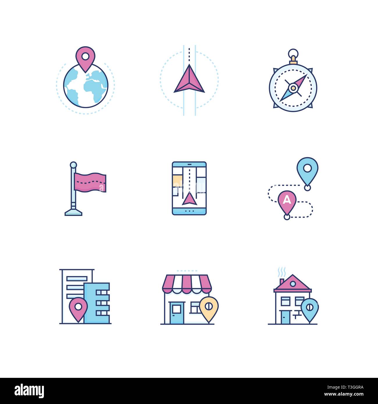Geolocation - modern vector line design style icons set Stock Vector ...