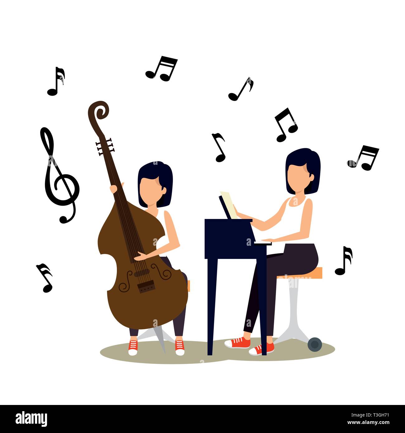 women play instrument with music notes Stock Vector Image & Art - Alamy