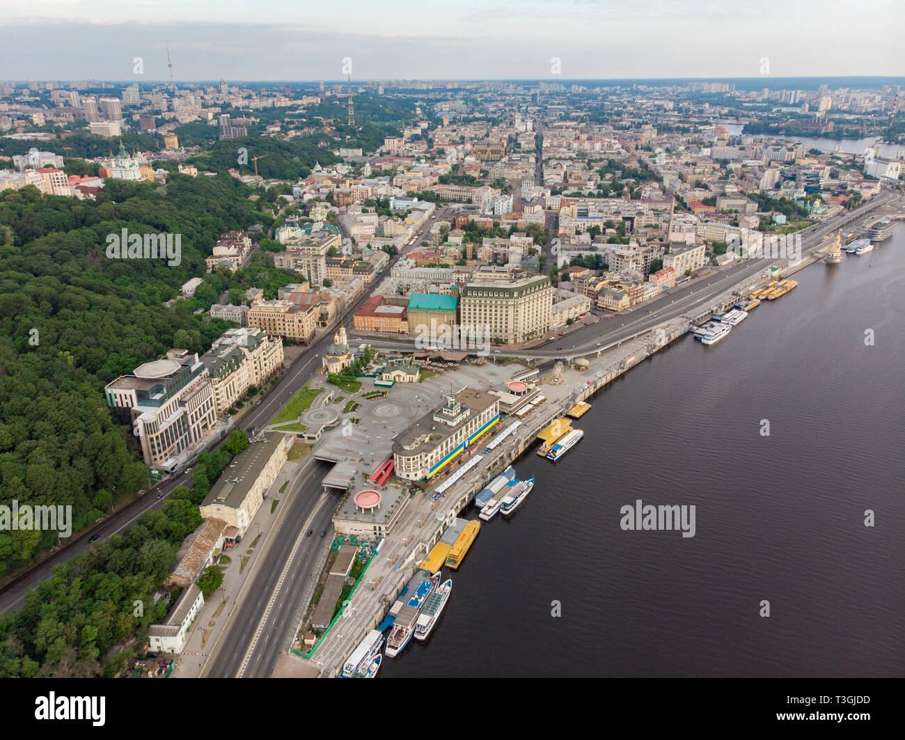 aerial view of city riverside. rivershore. copy space. summer time ...