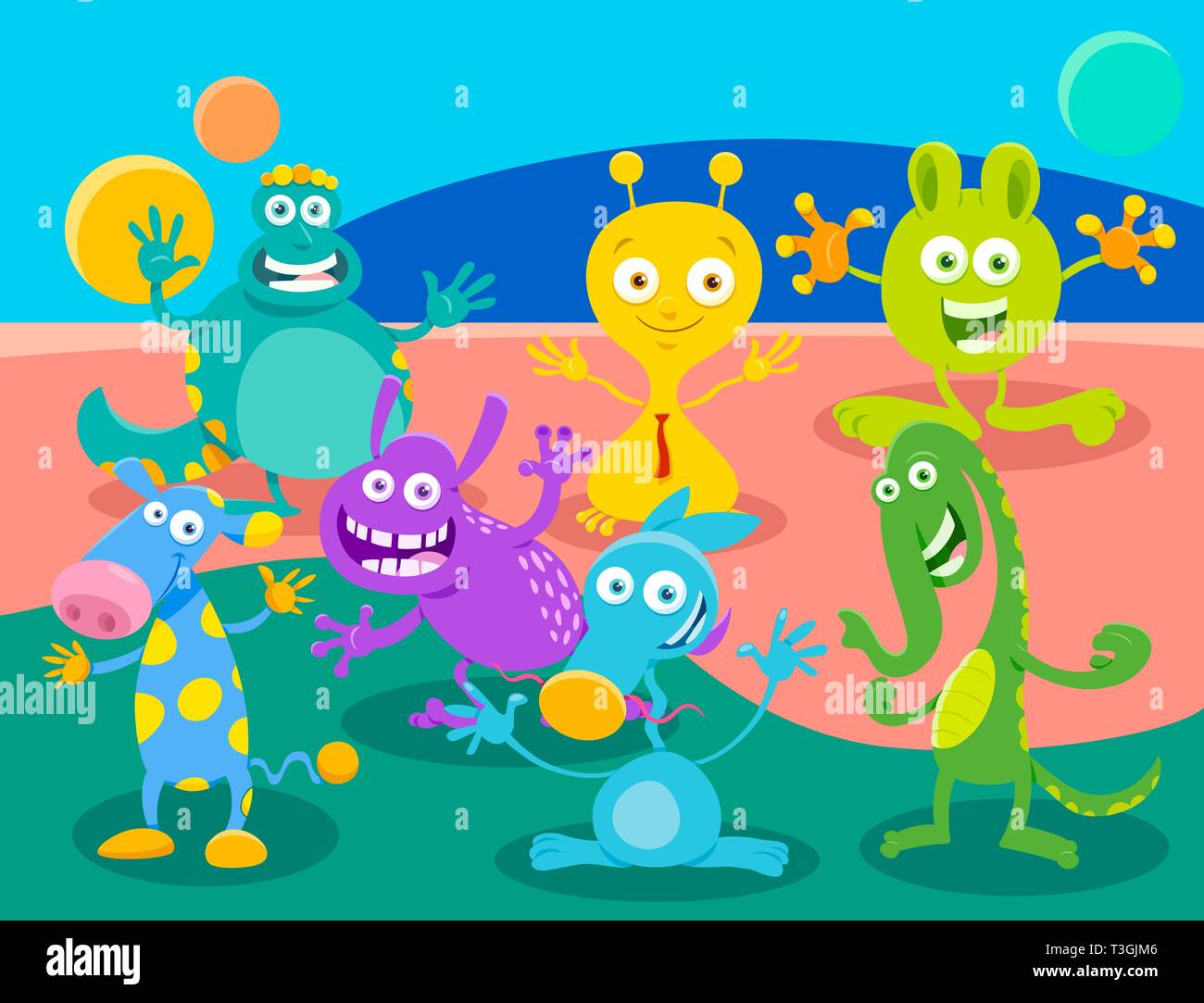 Cartoon Illustrations of Fantasy Monsters or Aliens Comic Characters ...