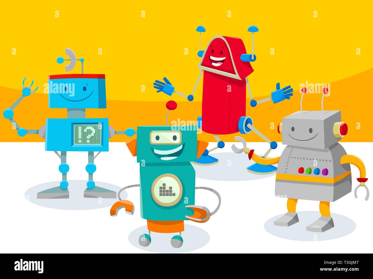 Cartoon Illustration of Funny Robots or Droids Fantasy Characters Stock ...