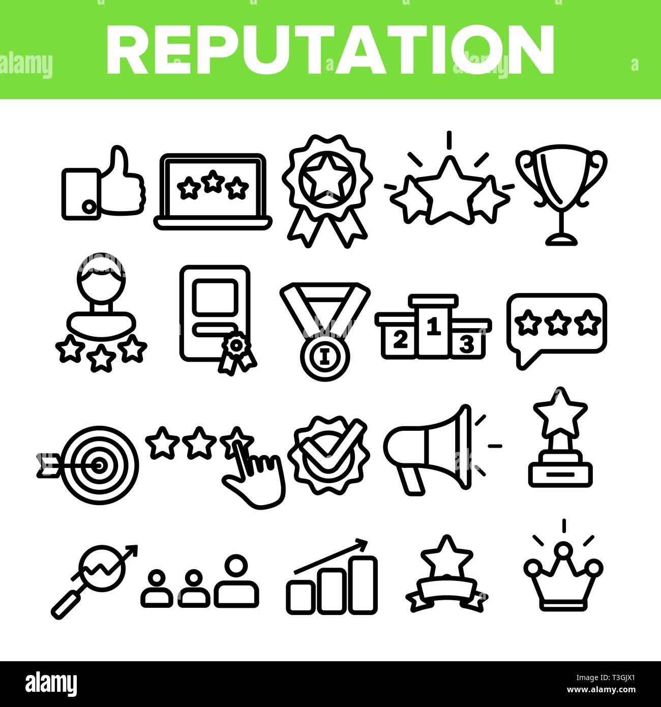 Reputation Linear Vector Thin Icons Symbol Set Stock Vector Image & Art ...