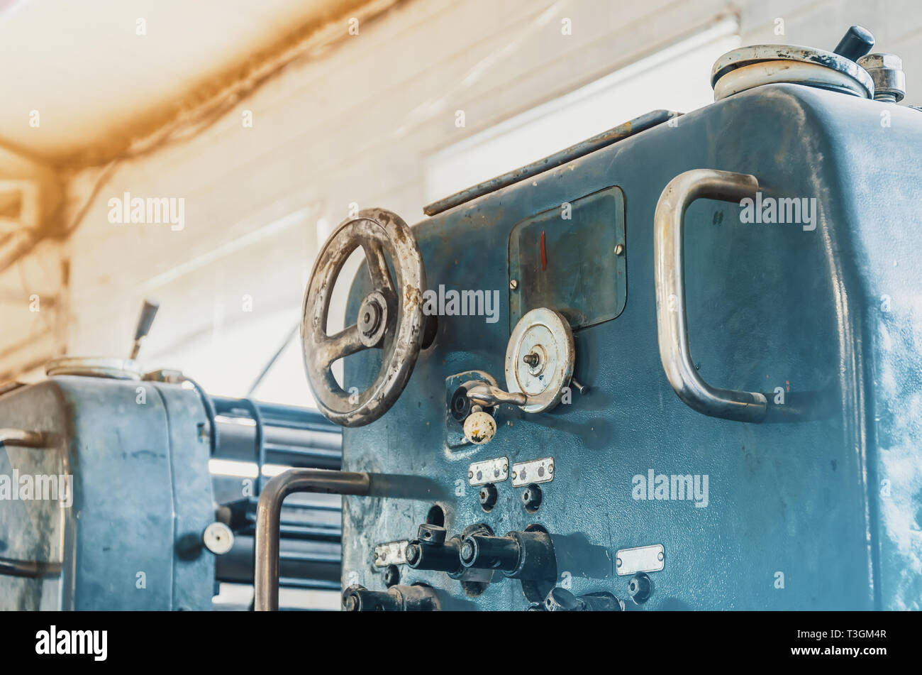 Old vintage printing machine in print shop. Magazine, newspaper ...