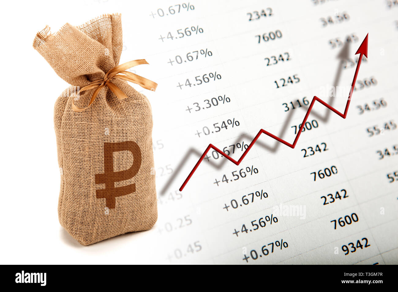 bags of Russian currency and growth chart Stock Photo - Alamy