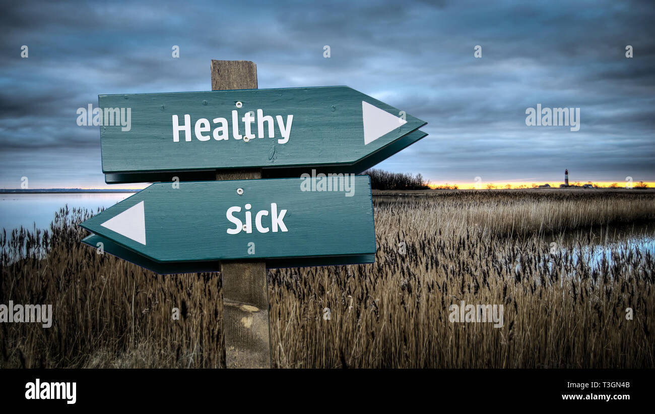 Street Sign Healthy versus Sick Stock Photo - Alamy