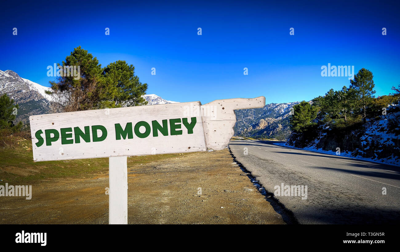 Street Sign Spend Money Stock Photo - Alamy