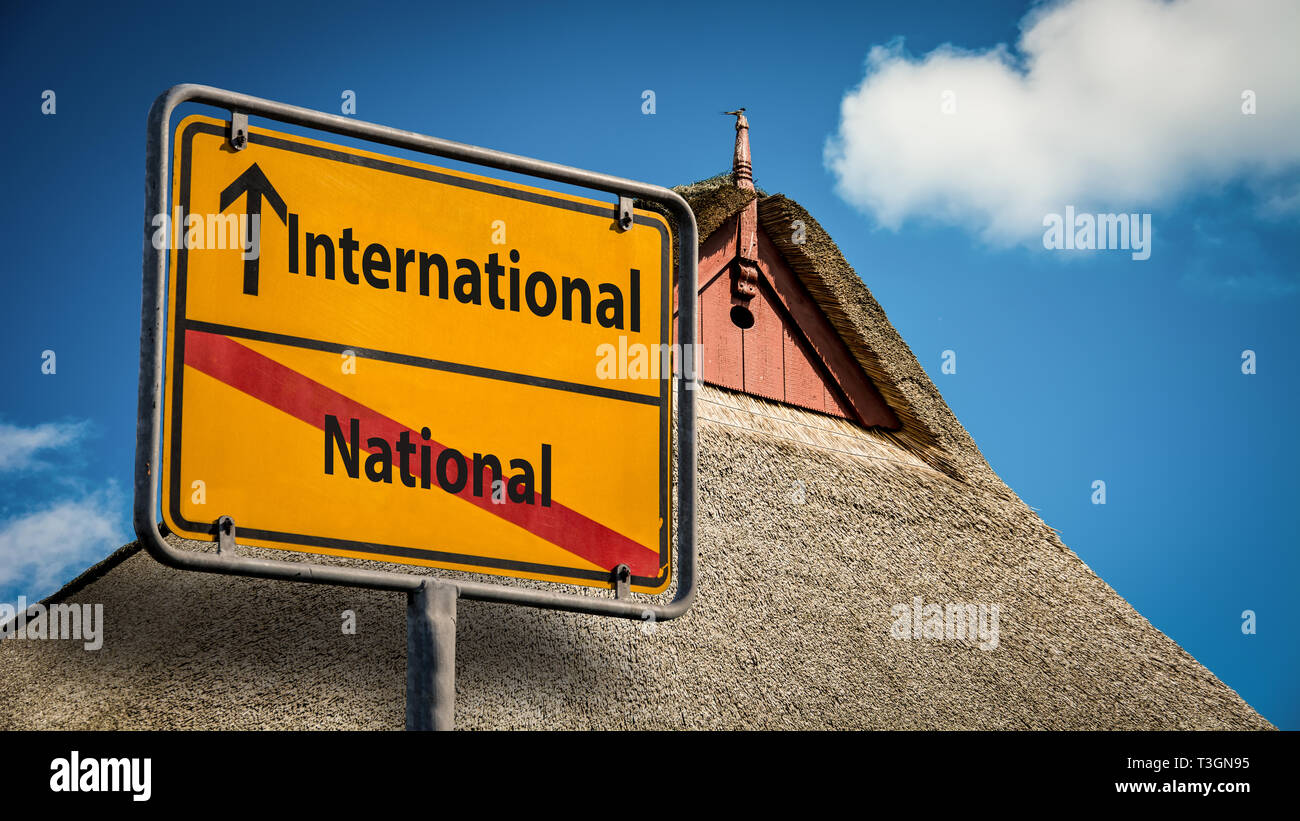 Street Sign International versus National Stock Photo - Alamy